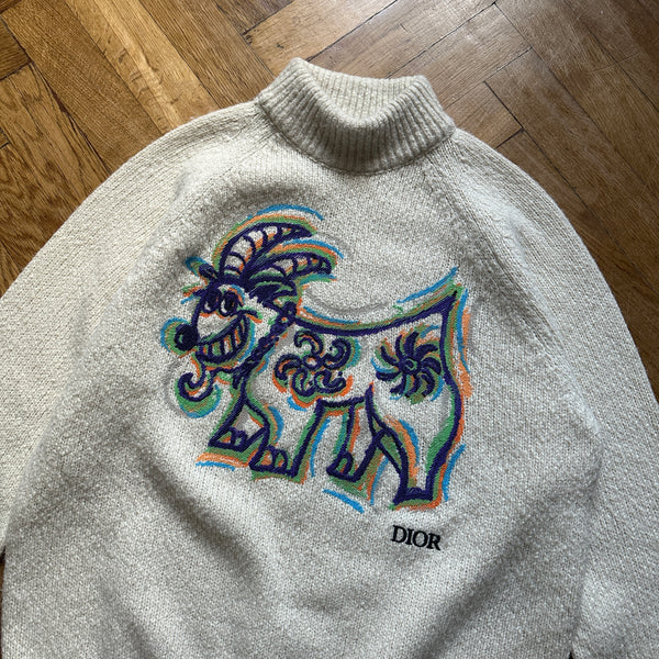 Dior Kenny Scharf FW21 Goat Embroidered Wool Knit Sweater - Ākaibu Store